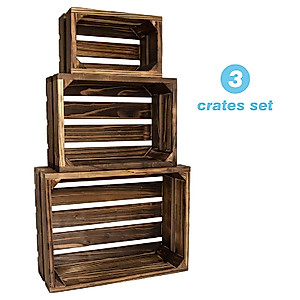 TNQNCFL Wooden Crate for Display and Storage，Rustic Decorative Wood Crate，Nesting Storage Box，Wood Basket，Handmade Natural Solid Wood Box，Farmhouse Container Boxes（Extra Large Set Of 3）