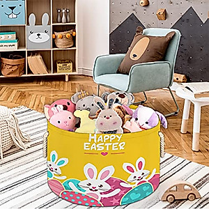 Happy Easter Funny Rabbits (15) Large Round Baskets for Storage Laundry Baskets with Handles Blanket Storage Basket for Bathroom Shelves Bins for Organizing Nursery Hamper Girl Boy