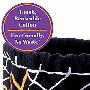 Halloween Trick or Treat Candy Bag | Washable Canvas Tote Bag | Drawstring Bag for Halloween Candy | Spider