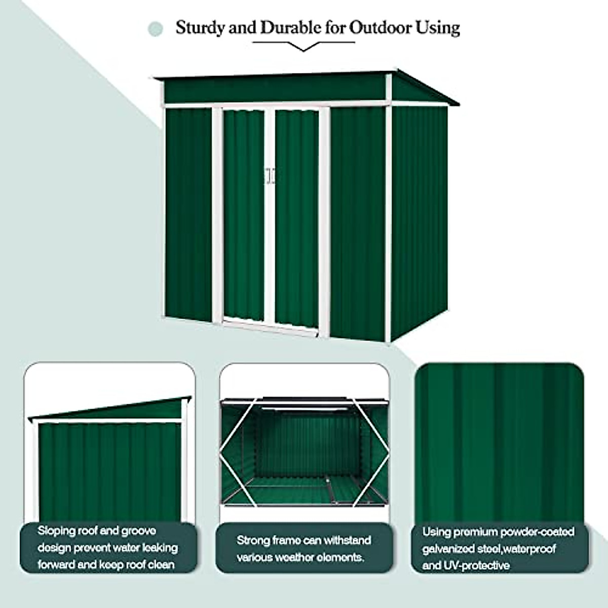 Omelaza 4' x 6' Outdoor Garden Storage Shed with Sliding Door, Perfect to Store Patio Furniture, Garden Tools, Bike Accessories, Beach Chairs, Weather Resistance, Green