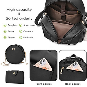 I IHAYNER Girls 3-Pieces Fahsion Leather Backpack Purse Set for Women Rucksack for Ladies Satchel Shoulder Bag Bookbag for Teen Girls Black