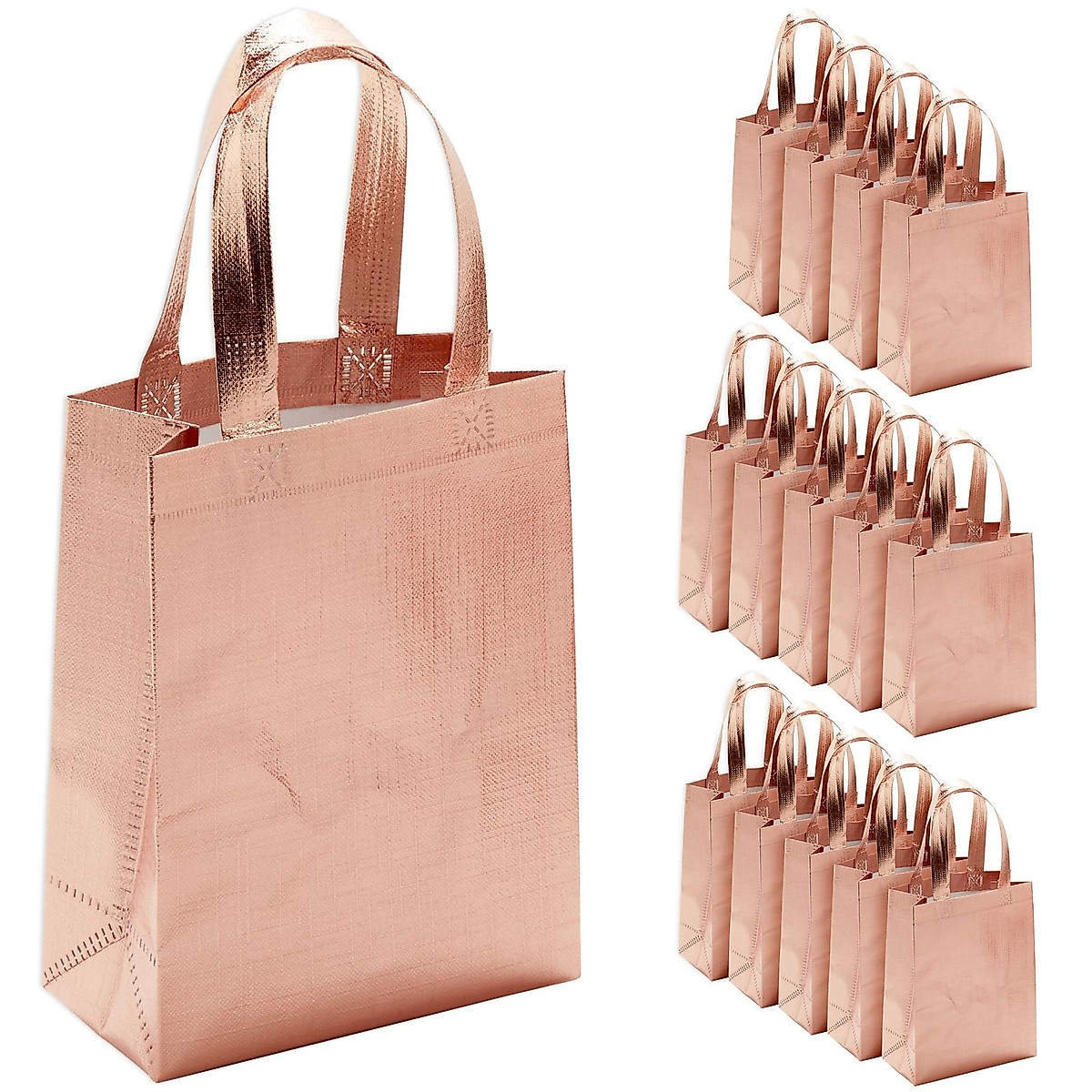 Sparkle and Bash Non Woven Reusable Tote Bags, Rose Gold Gift Bags with Handles (10x8 In, 20 Pack)