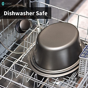 ICOOK USC-65-OP001BK 6.5 Quart Slow Cooker,Aluminium Sear/Sauté Stew Pot Stovetop safe,Dishwasher Safe,Glass Lid,Adjustable Temp,Food Warmer(Black)