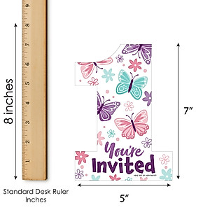 Big Dot of Happiness 1st Birthday Beautiful Butterfly - Shaped Fill-In Invitations - Floral First Birthday Party Invitation Cards with Envelopes - Set of 12