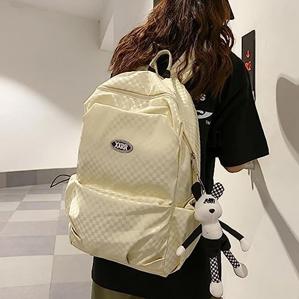 Verdancy Kawaii Backpack for Teens School College Students Travel Checkered Aesthetic Bookbag Schoolbag Casual Daypack (Yellow)