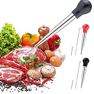 Turkey Baster, Baster Syringe for Cooking, Baster with Cleaning Brush and Marinade Needles, Stainless Steel Turkey Baster, Black