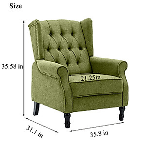 Artechworks Winged Fabric Modern Accent Chair Tufted Arm Club Chair Linen Single Sofa with Wooden Legs Comfy Upholstered for Reading Living Room Bedroom Office, Green