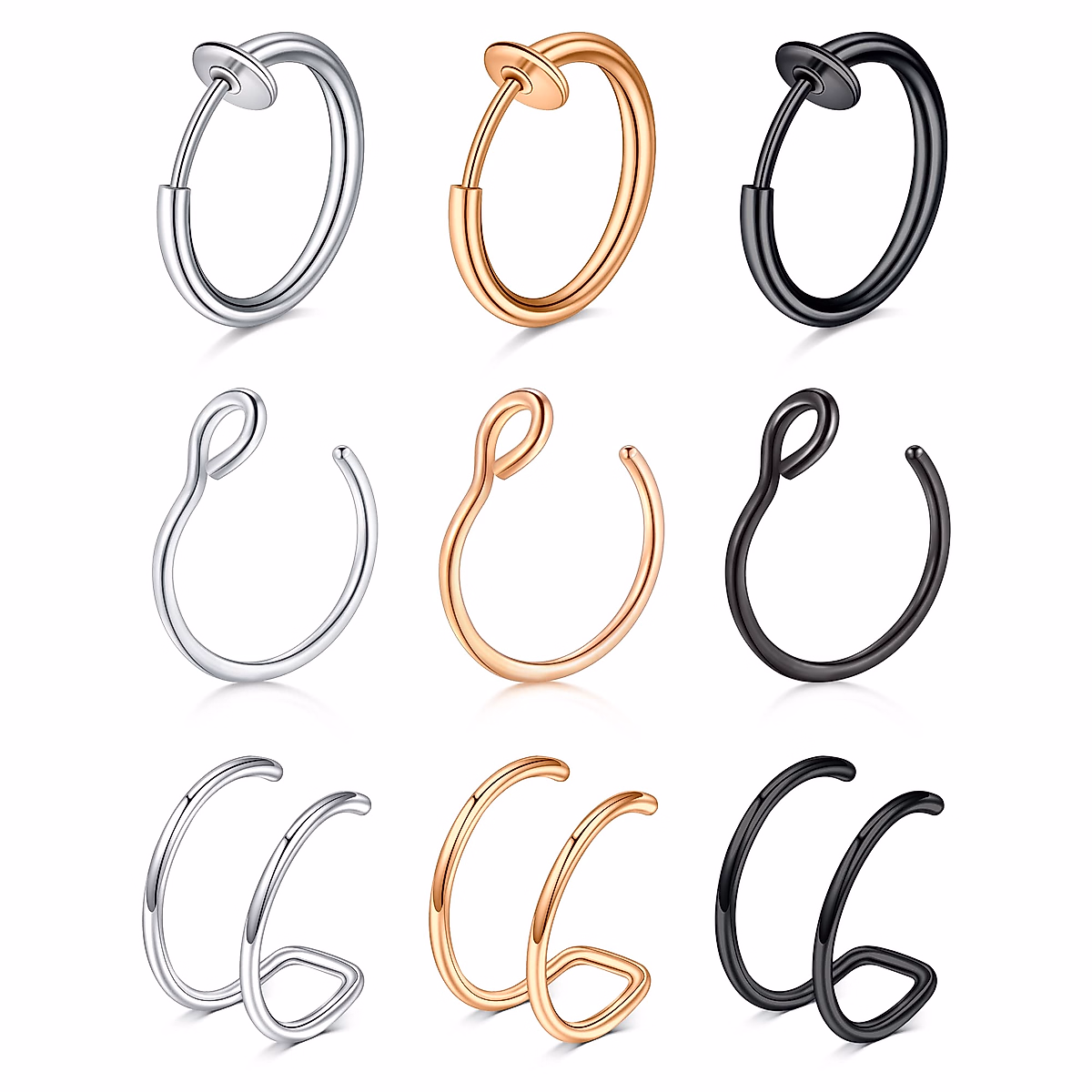 Briana Williams Ring Hoop Fake Nose Rings for Women Double Fake Nose Ring Faux Non-Pierced Clip On Nose Lip Ear Hoop Rings Non Piercing Body Jewelry