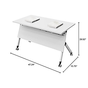 GUINJO Flip Top Mobile Training Table with Modesty and Lockable Wheels, Foldable Meeting Table for Conference Rooms,Training Rooms,Media Centers,Classrooms (Color : White, Size : 120 * 40 * 75cm)