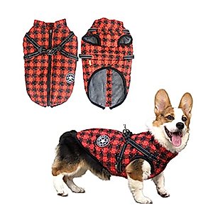 Macho Man Cold Weather Winter Dog Puppy Coat Harness Waterproof Windproof Warm Fleece Small Medium Large Dogs Holiday Pet Gift (Red Plaid, Large)