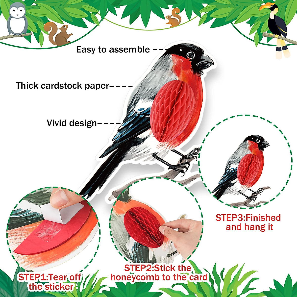 Perkoop 10 Pieces Birds Honeycomb Paper Cutouts Hawaiian Summer Rainforest Bird Party Decorations Hanging Luau Party Supplies Animal Tiki Jungle Theme Decorations for Safari Birthday