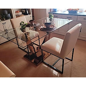 VESCASA Linen Upholstered Dining Chairs Set of 2, Mid Century Modern Padded Chair with Black Metal Frame for Restaurant, Dining Room, Kitchen, Cream