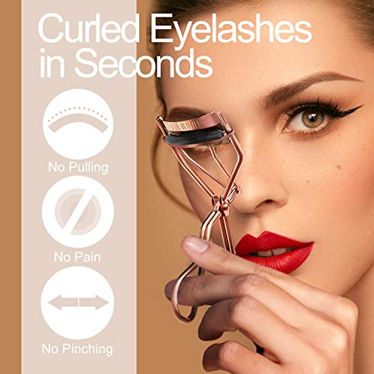 Larbois Eyelash Curler with 5 Extra Refill Pads ＆ Velvet Bag, Professional Eye Lash Curler No Pinching, No Pain and No Pulling, Make up Tool for Perfect Curl in Seconds (Rose Gold)