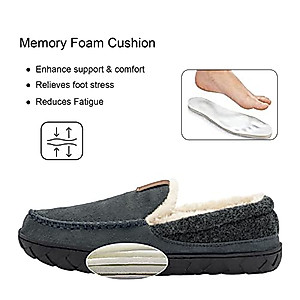 Teezerber Mens Moccasin Slippers Memory Foam Suede House Slippers for Men with Soft Fleece Lining Anti-Skid Sole Indoor Outdoor House Shoes Dark Grey Size 10.5