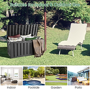 Goplus Outdoor Storage Box, Waterproof 90 Gallon Deck Box with Lockable Lid, Moving Rollers, Handle for Cushion, Pillow, Toy Garden Tools, Outdoor Resin Patio Storage Box for Lawn Yard, Easy Assembly