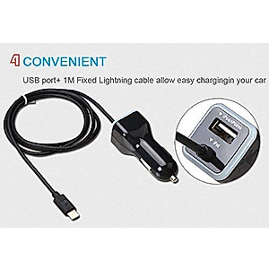 GEMBONICS Apple Certified iPhone Lightning Car Charger for iPhone 12, 11, X, XR, XS, 8, 8 Plus, 7, 7 Plus, 6S, 6S Plus, 6 Plus, SE, 5S, iPad Pro, iPad Air 2, Mini 4 with Extra USB Port (Black)
