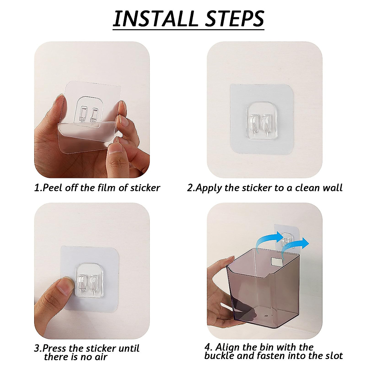 UXIVCKI 2 Pack Wall Mount Storage Organizer for Kitchen, Adhesive Clear Sorage Container Plastic Wall Space Saving Hanging Basket Bins for Pantry, Refrigerator, Bathroom, Countertops