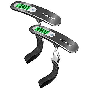 Fosmon Digital Luggage Scale (2 Pack) Digitial LCD Display Backlight Baggage Scale with 110lbs Capacity, Portable Stainless Steel Hanging Luggage Weight Scale with Tare Function for Travelers - Silver
