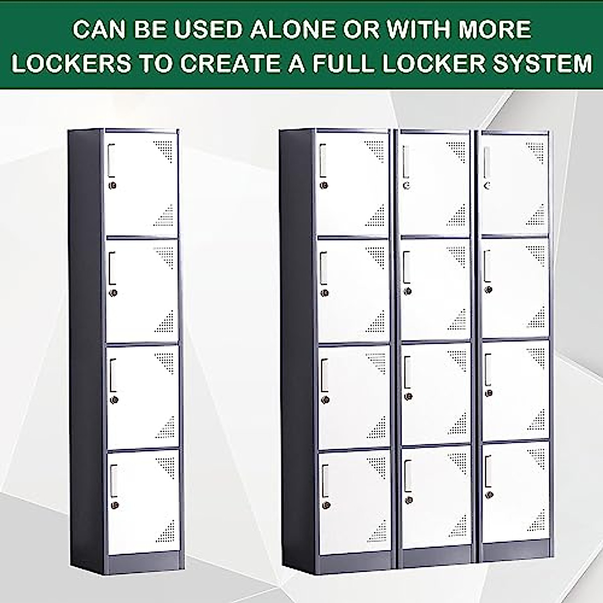 Halamine Employee Lockers, 4 Tiers Metal Locker for Storage, Tall Steel Storage Lockers for Employees, Lockable Lockers for Office, School, Gym, Office (White-Grey)