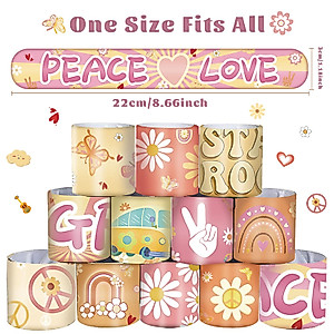 YYMYMGJ 60 Pieces Groovy Slap Bracelets Hippie Boho Wristbands Daisy Flower Peace Rainbow Butterfly and Love Bracelets for 60s 70s Groovy Party Favors Gifts Birthday Party Supplies Decorations