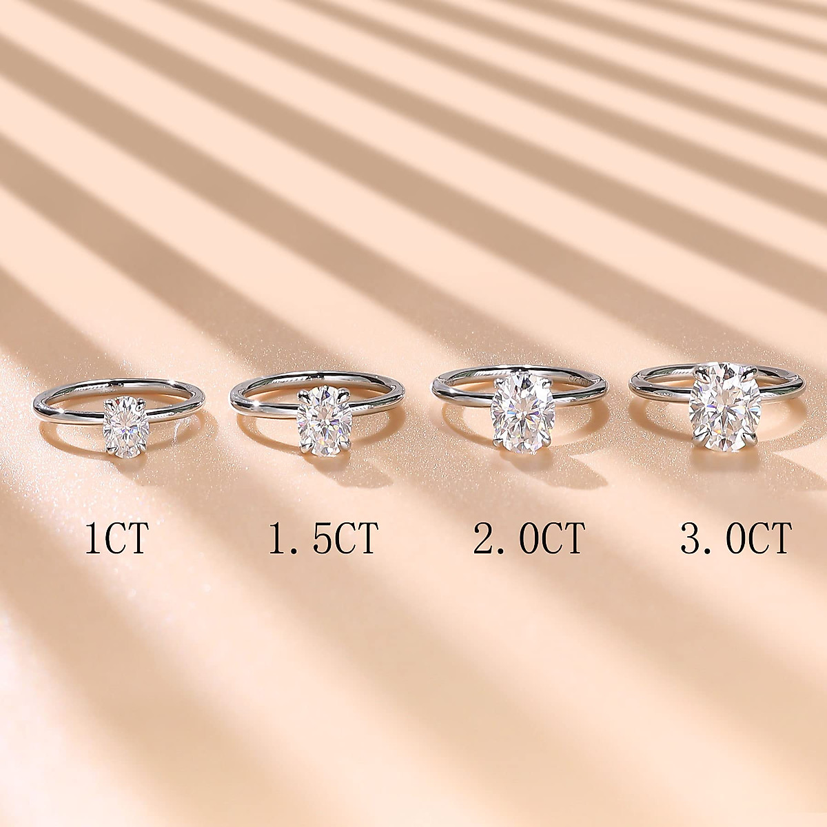 getlove Oval Cut Moissanite Engagement Ring 2 Carat Solitaire Moissanite Ring 18K White Gold Plated Solid Silver D-Color VVS1 Lab Created Diamond Ring Promise Ring for Her Wedding Ring Size 5