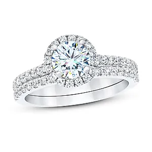 1-3/8 Carat Halo Bridal Set Moissanite Engagement Rings for Women Platinum Plated Silver Round Moissanite Rings -10.5