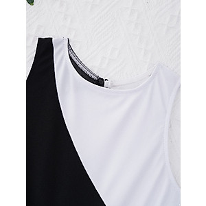 Freebily Sleeveless Gymnastics Leotard for Girls Color Block Ballet Dance Bodysuit Sports Unitard Training Outfit Swimwear Black&White 16 Years