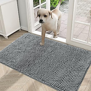 OLANLY Dog Door Mat for Muddy Paws 30x20, Absorbs Moisture and Dirt, Absorbent Non-Slip Washable Mat, Quick Dry Chenille, Mud Mat for Dogs, Entry Indoor Door Mat for Inside Floor, Grey