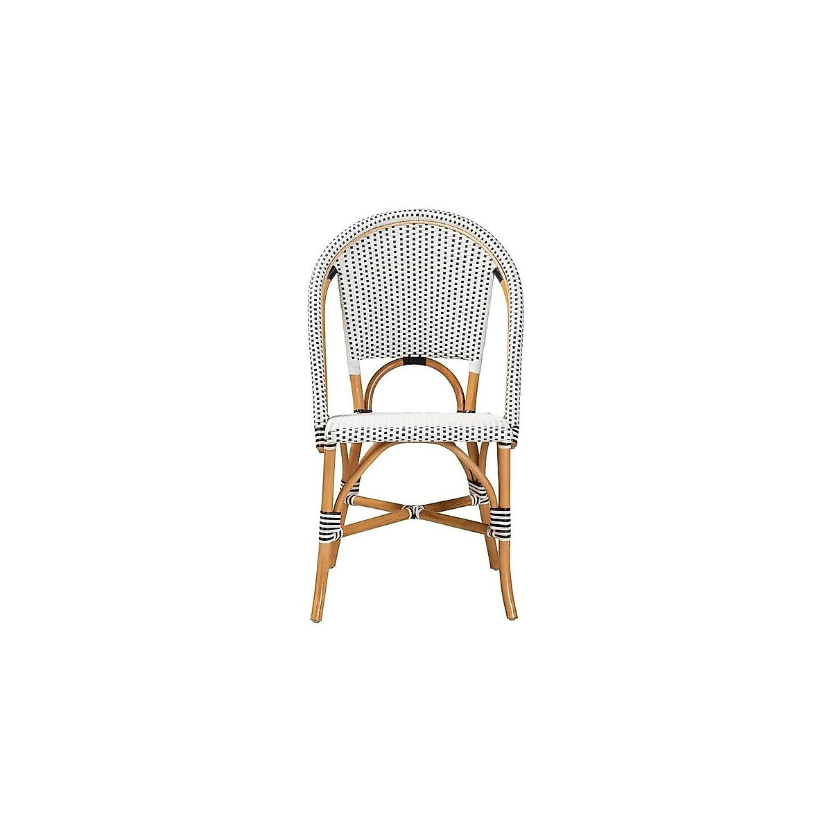 HomeStock Baroque Bliss French Black and White Weaving and Natural Brown Rattan Indoor and Outdoor Bistro Chair