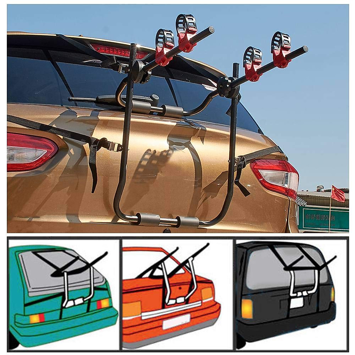Blueshyhall Bike Carrier Trunk Mount Bike Rack for SUV Car Heavy Duty 2 Bike Carrier Mount