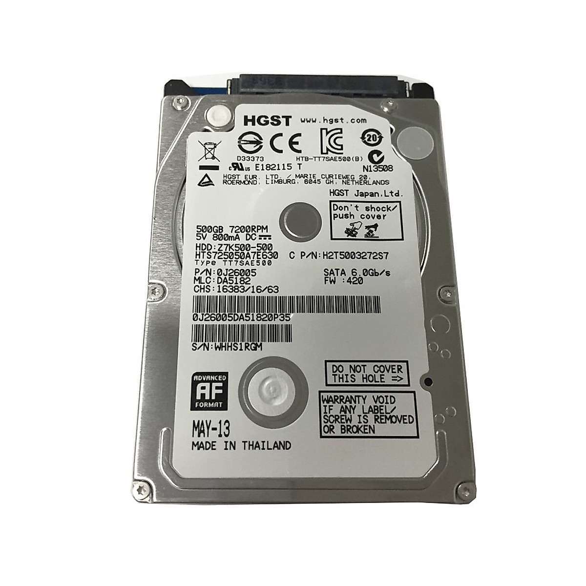 HGST Travelstar 2.5-Inch 500GB 7200RPM SATA III 32MB Cache SATA 6Gbps Internal Bare or OEM Drives (HTS725050B7E630)