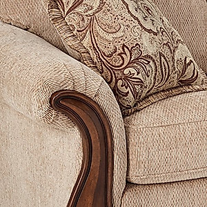Signature Design by Ashley Lanett Traditional Faux Wood Detail Loveseat with 2 Accent Pillows, Beige