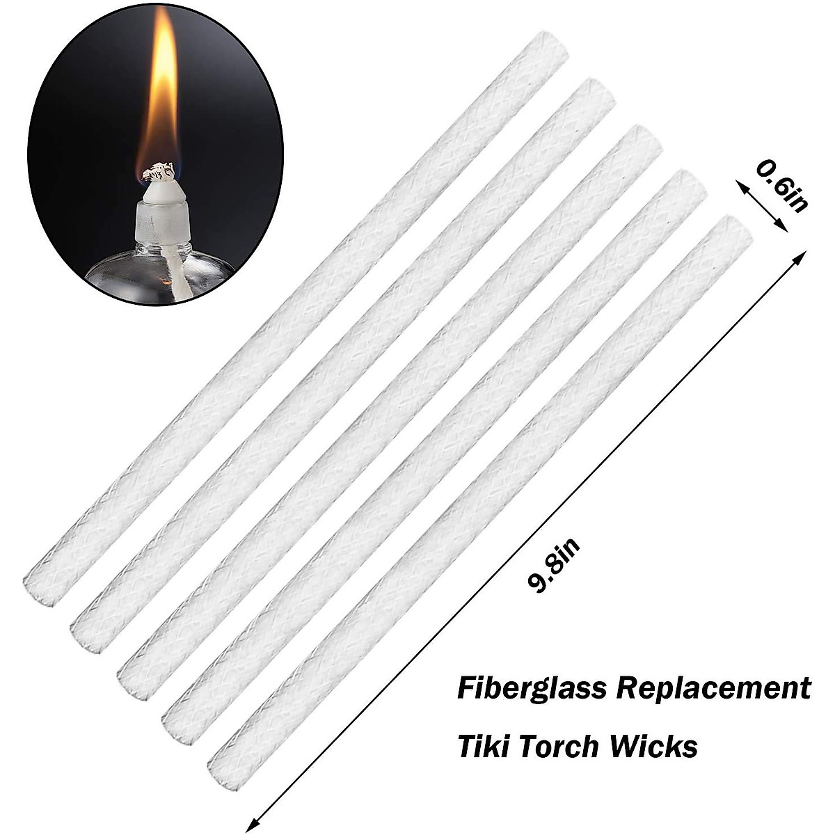 20 Pcs Wick for Tiki Torch, 9.85 inch Long Lasting 1/2-Inch Tiki Torches Wicks Replacement, DIY Outdoor Fiberglass Tiki Wick