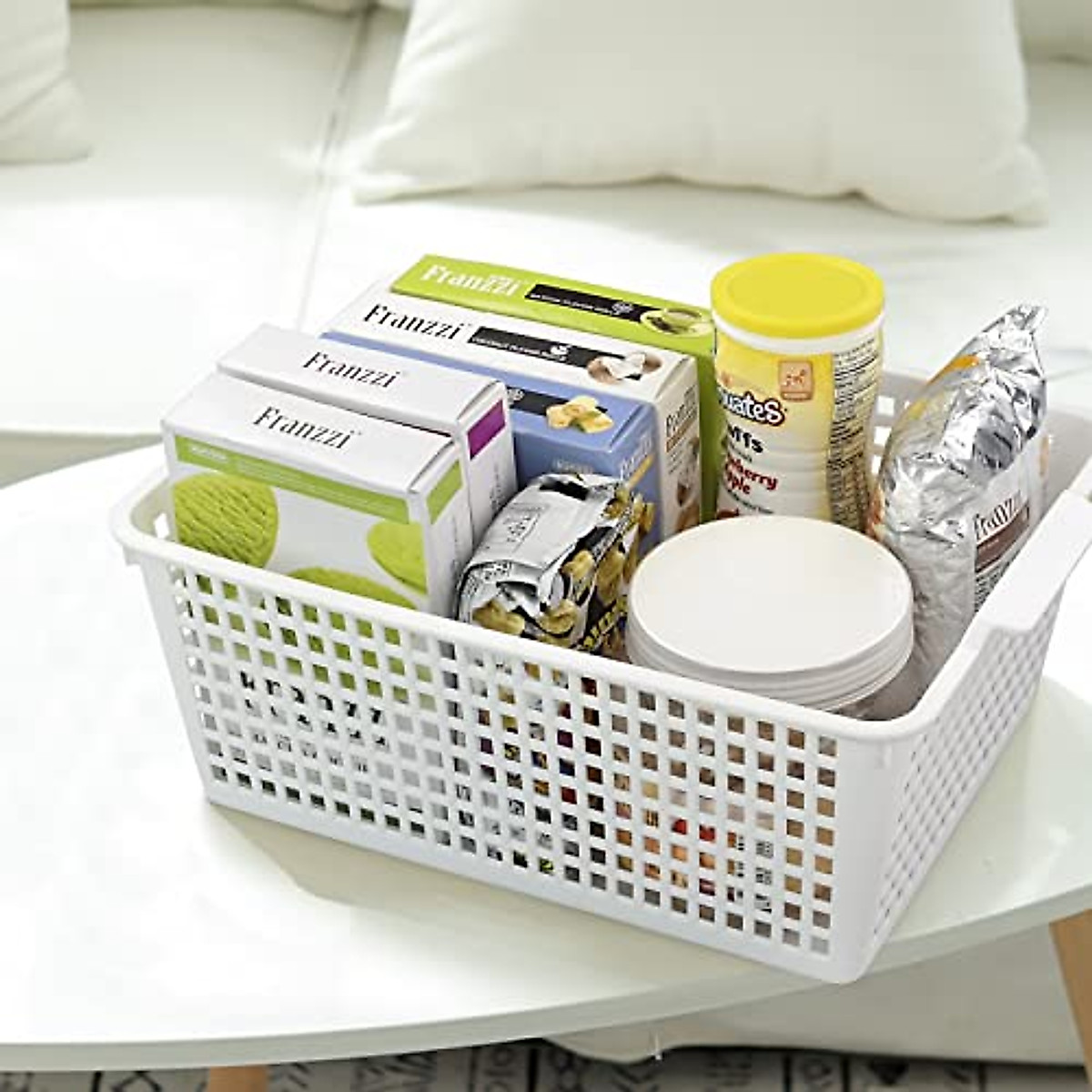 Fiazony 3-Pack Large Plastic Storage Basket, Plastic Storage Bin, White