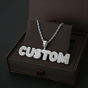 HIPBLING Custom Chain Iced Out Name Pendant 5 Letter Necklace Personalized Diamond Jewelry with 24inch Rope Chain Silver Hip Hop Necklace Gift for Women Men