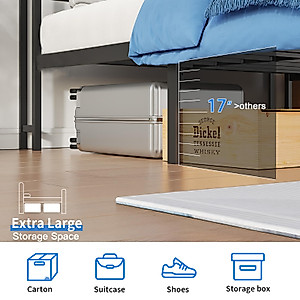 UOMEUR Twin XL Size Bed Frames with Smart Outlet and Galaxy Holographic Projection Lights,47.6" H Heavy Duty Metal Headboard,17" Hidden Storage,No Box Spring Needed/Noise-Free/Easy Assembly