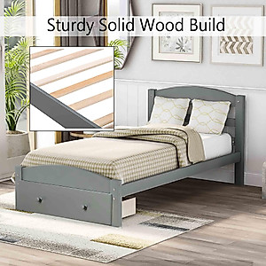 Platform Twin Bed Frame with Storage Drawers, Wood Platform Bed Frame with Headboard for Kids/Teens/Adults, Camas Mattress Foundation/Wood Slats Support/No Box Spring Needed/Easy Assemble (Gray)