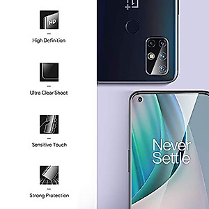 [2 + 3 Pack] LϟK Compatible for OnePlus Nord N10 5G, 2 Pack Tempered Glass Screen Protector and 3 Pack Camera Lens Protector, HD Clear Bubble Free, Anti-Fingerprint, Installation Tray -Gray