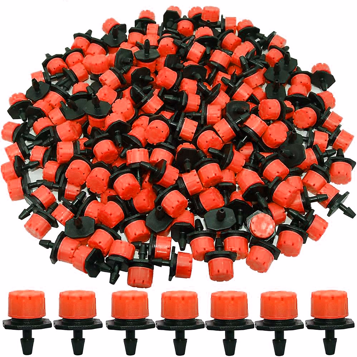 Kalolary 200Pcs Adjustable Drip Irrigation Emitters, 1/4Inch Adjustable Micro Drip Irrigation System Watering Sprinklers Anti-Clogging Emitter Dripper Red Garden Supplies