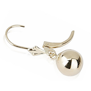 14k Yellow Gold Drop Earrings with Round Gold Ball (Lever back Ball Earrings, Balls Available in 5-8 mm) (5 mm)
