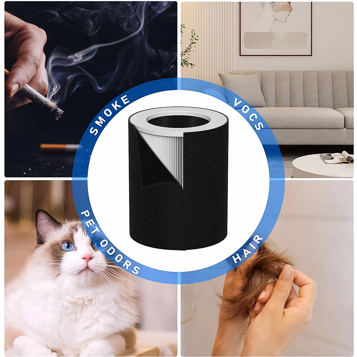 HP670 Replacement True HEPA Filter Set Compatible with Hunter HP670 Large Tower True HEPA Air Cleaner Purifier, Part Number H-HF670-VP, 1 x HEPA + 4 x Activated carbon