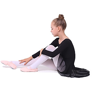 MdnMd Long Sleeve Dance Leotard Ballet Dress Clothes for Ballerina Girls (Age 6-8, Black)