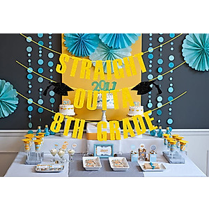 Straight Outta 8th Grade Banner, 8th Grade Graduation Decorations 2022, Boy Girl Kids Eighth Grade Graduation Party Decorations 2022