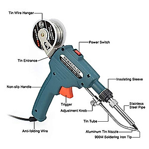 Soldering Gun, NEWACALOX Automatic 60W Electronics Solder Iron Gun Kit, Soldering Tools with Desoldering Pump, Tweezers, Soldering Wires, for Jewelry, Home DIY, Circuit Board Repair