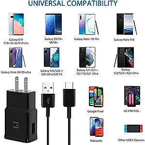 Adaptive Fast Charger Type C Cable Kit Compatible Samsung Galaxy S8/S9/S10/S10 Plus/S10E/ S20/S20 Plus/S21/S22/S22 Plus/S23 Ultra/Note 8/Note 9/Note 10 Power Adapter&Long 10ft USB Type C Cable(2 Pack)