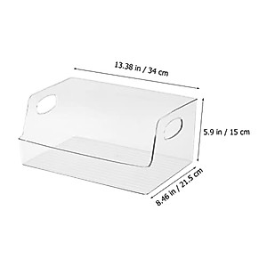 Plastic Bin Storage Organizer Basket Container with Handle for Home Office Kitchen Cabinet Pantry Shelf Organization Holds Notebook Books Food Ligne Collection Clear