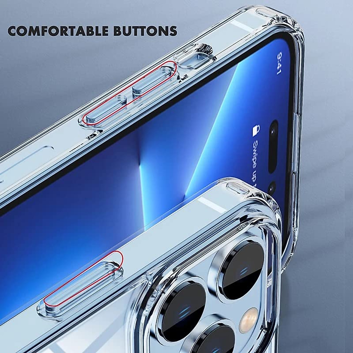 Phone case for iPhone 13 Pro Max 6.7 inches, Non-Yellowing, Crystal Clear, Transparent, Scratch Resistant, Compatible with Wireless Charging, Shock Resistant