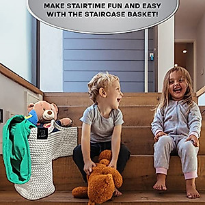 IK Mart Stair Basket - Cotton Rope Stair Baskets for Carpeted Stairs, Internal Support for 16'' Carpeted Stairs Organizer and Wooden Stairs - Perfect Basket for Toys, Laundry & Clothes Storage