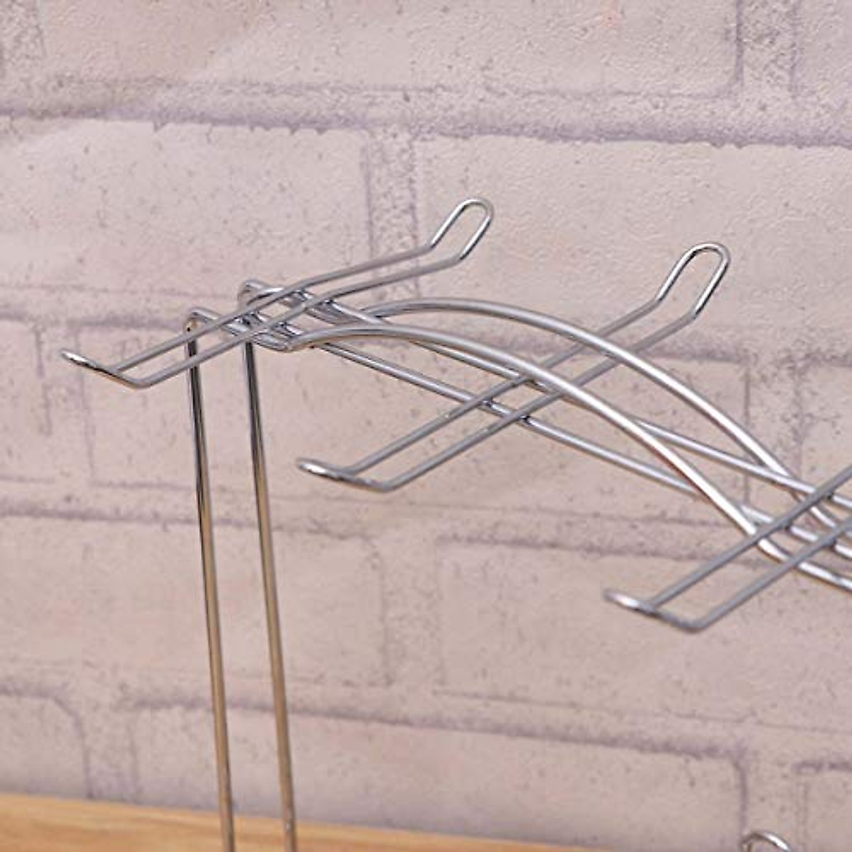 Cabilock Coffee Cup Holder with 6 Hooks, Stainless Steel Cup Holder Stand, Coffee Counter Bar Accessory (Silver)