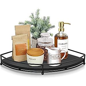 Y&ME Wood Counter Corner Shelf, Black Decorative Serving Tray Bathroom Organizer Countertop, Rustic Tray Riser for Coffee Bar Decor, Display Riser for Farmhouse Accent Centerpiece in Kitchen/Dining